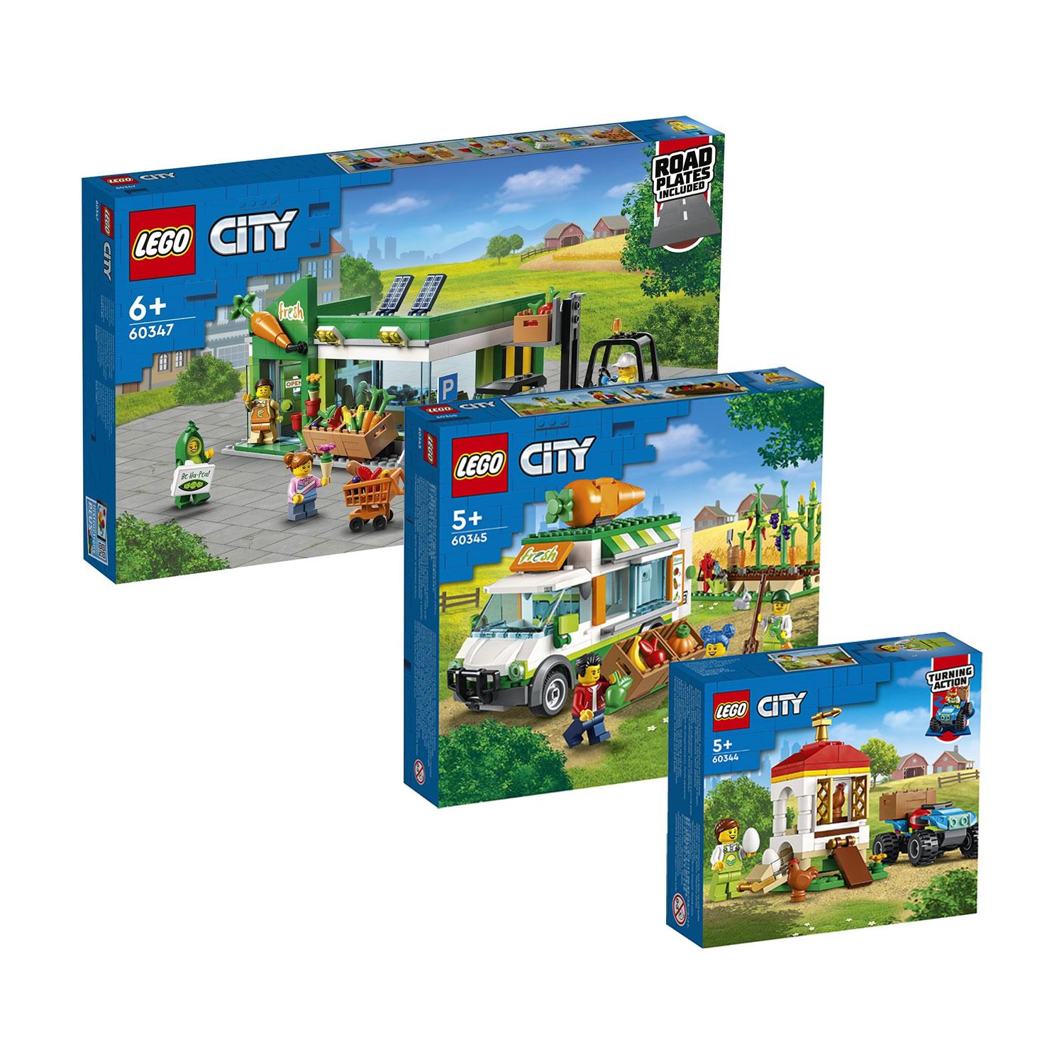 LEGO 60344 City Chicken Henhouse + LEGO 60345 City Farmers Market Van ...